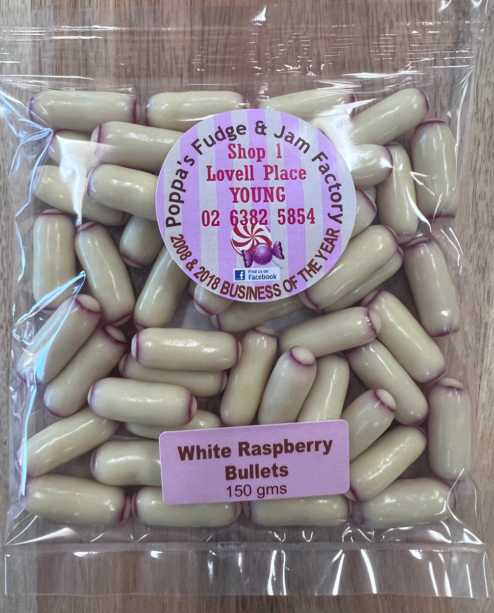 White Chocolate Raspberry Bullets – Poppa’s Fudge & Jam Factory