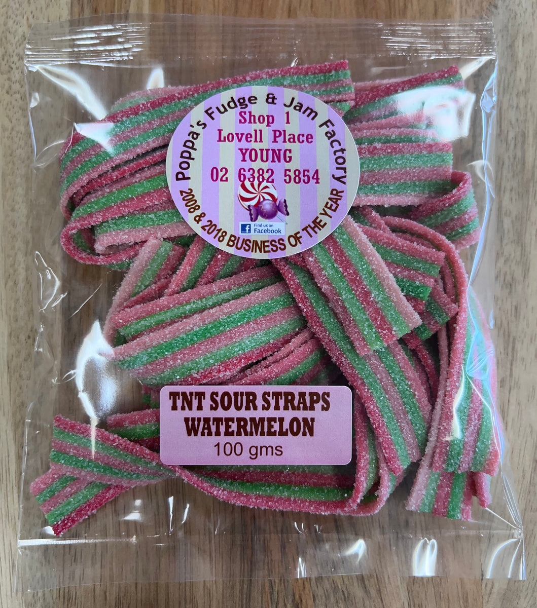TNT Watermelon Sour Straps – Poppa’s Fudge & Jam Factory