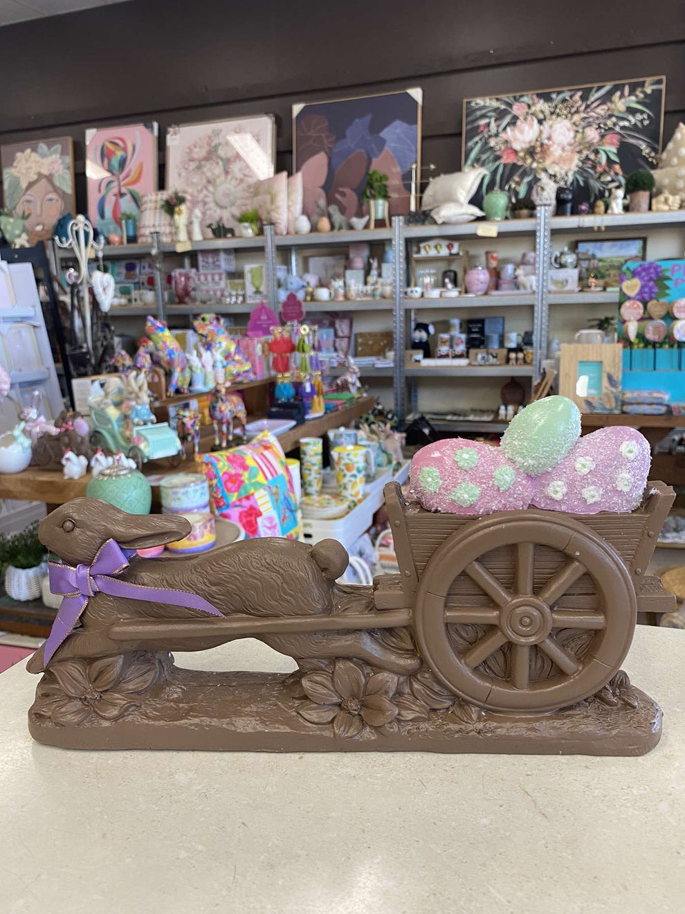 Chocolate Rabbit Pulling Cart Statue – POPPA'S FUDGE & JAM FACTORY